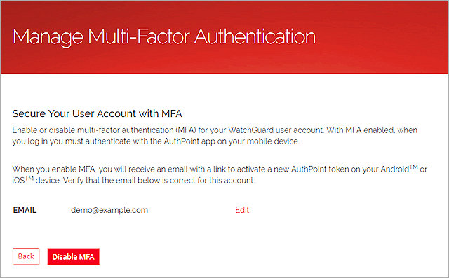 Aktivieren von MFA für Ihr WatchGuard-Benutzerkonto