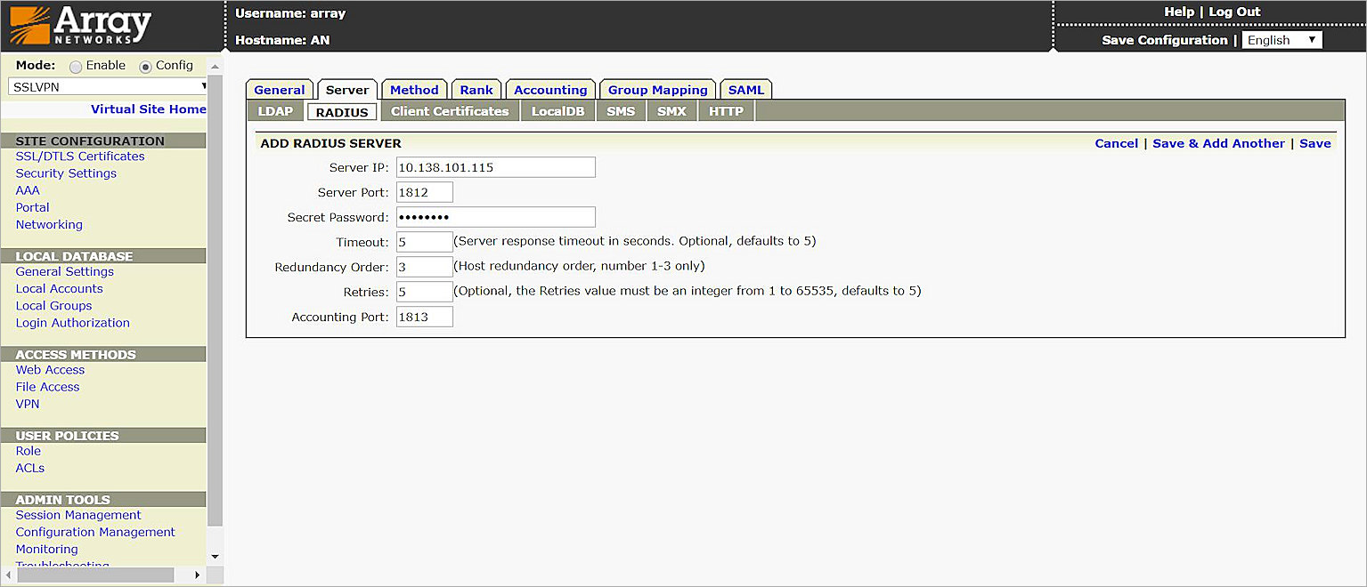 Array Networks SSL VPN Integration with AuthPoint