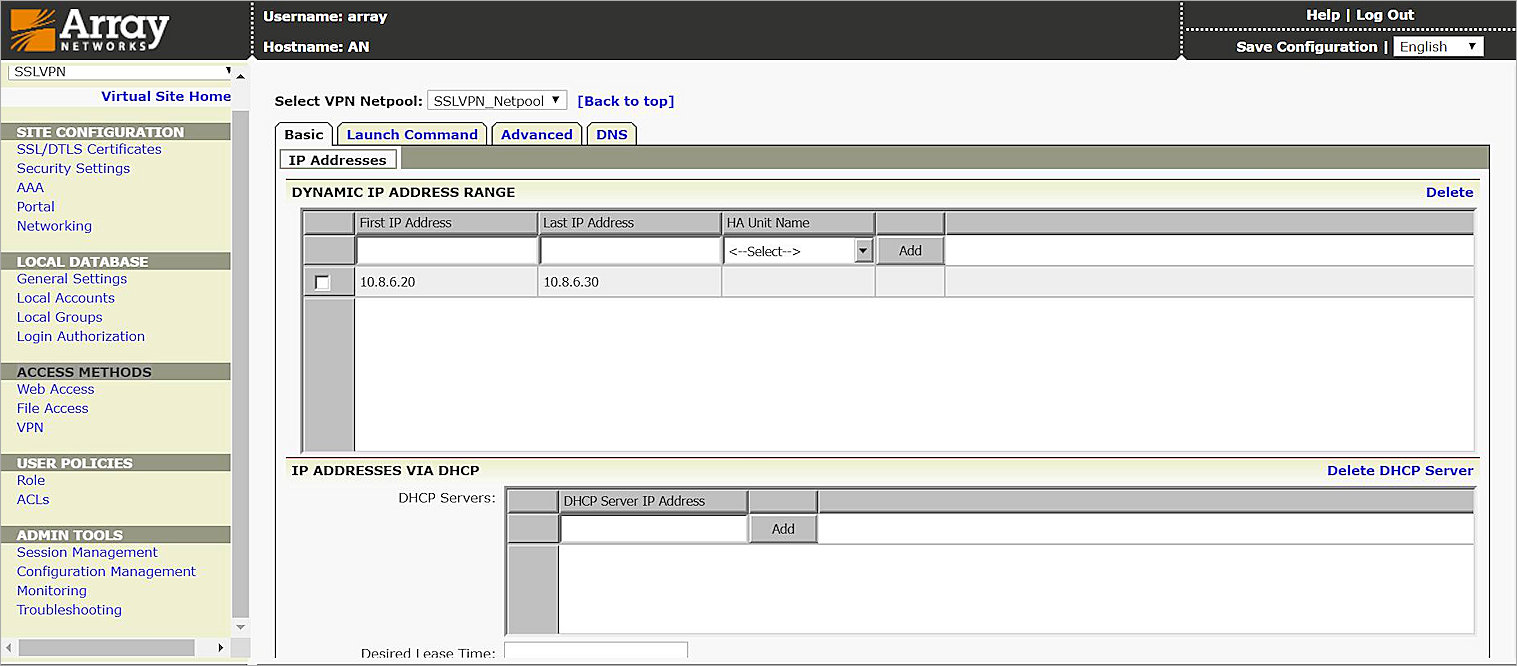 Array Networks SSL VPN Integration with AuthPoint