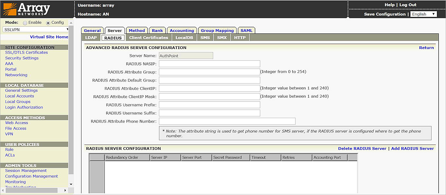 Array Networks SSL VPN Integration with AuthPoint
