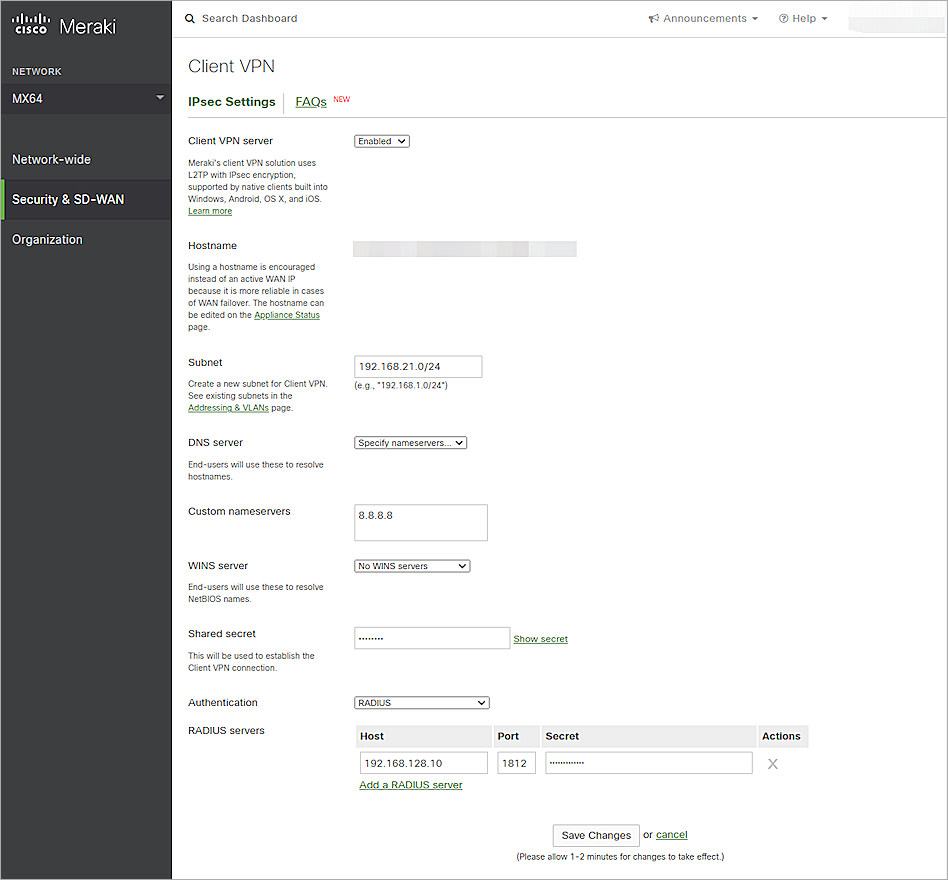 Cisco Meraki L2TP VPN Integration with AuthPoint