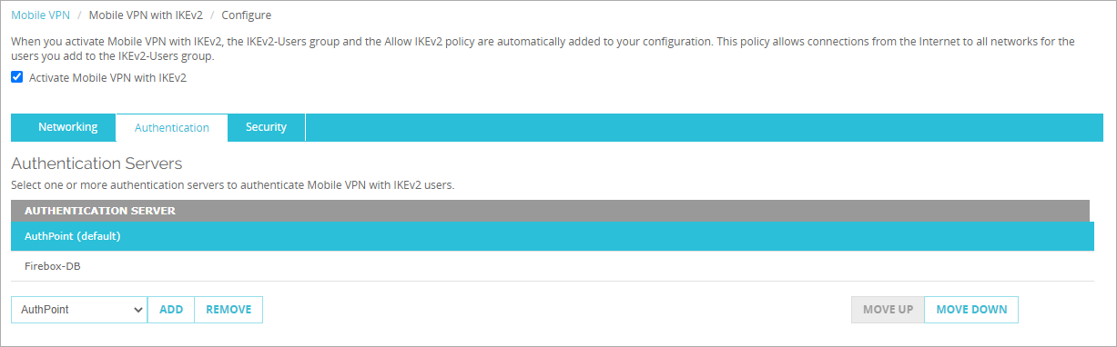 Firebox Mobile VPN with IKEv2 Integration with AuthPoint for Active ...