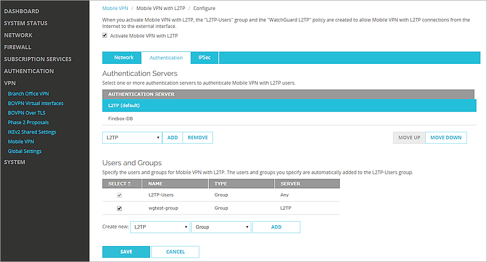 Firebox Mobile VPN with L2TP Integration with AuthPoint