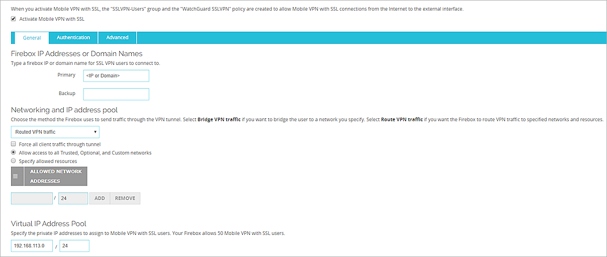 Firebox Mobile VPN with SSL Integration with AuthPoint