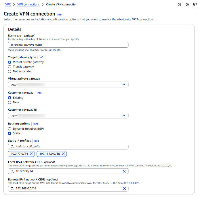 Amazon Web Services and Cloud-Managed Firebox with Static Routing BOVPN ...