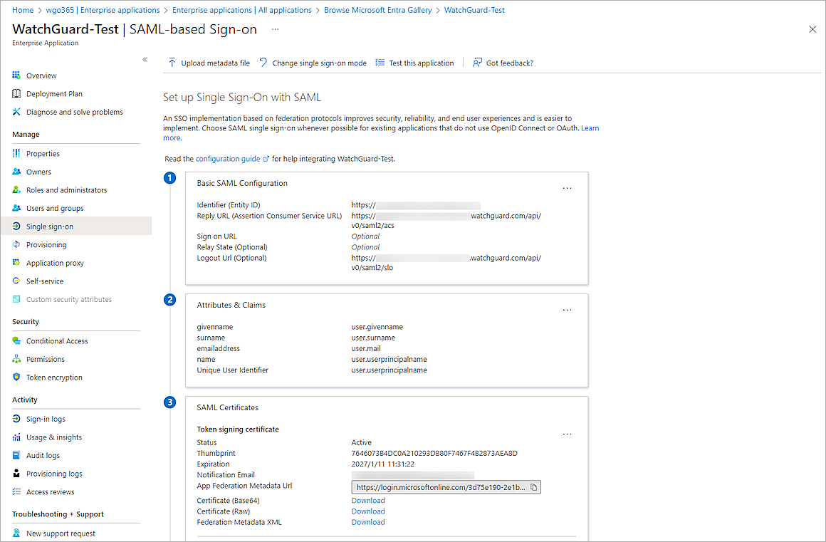WatchGuard Account SSO Integration with Microsoft Entra ID