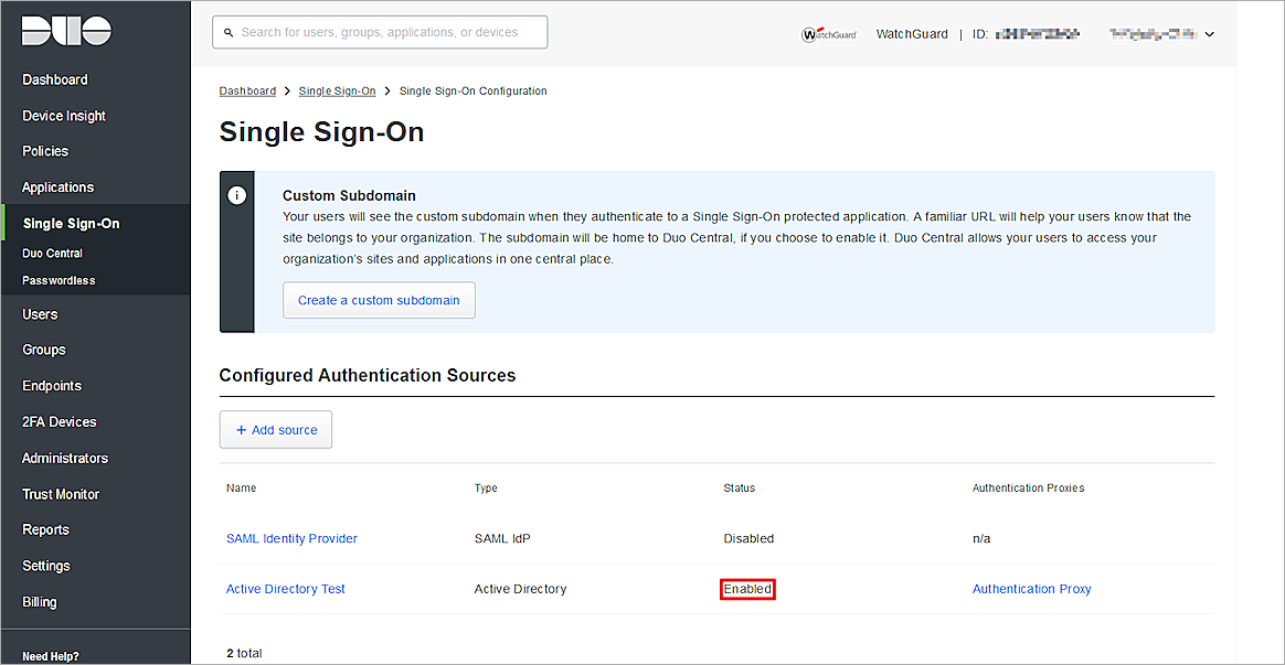 WatchGuard Account SSO Integration with Duo and Active Directory