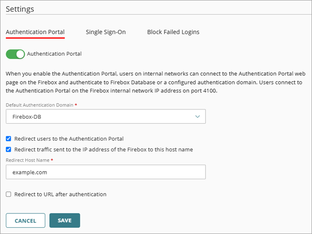 Enable the Authentication Portal on the Firebox