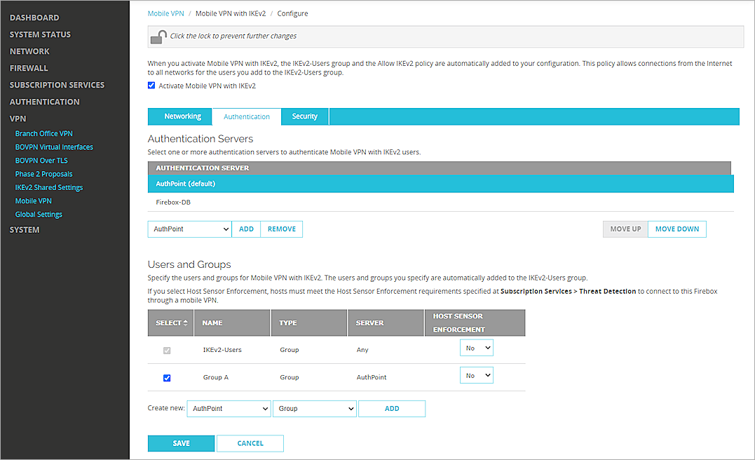 Firebox Cloud Mobile VPN with IKEv2 Integration with AuthPoint for ...