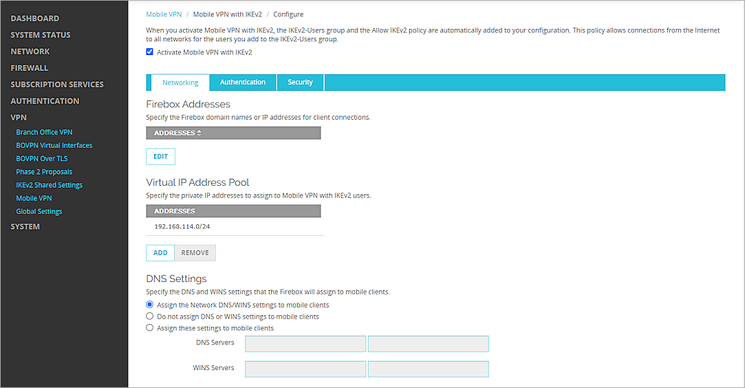Firebox Cloud Mobile VPN with IKEv2 Integration with AuthPoint for Azure Active Directory Users