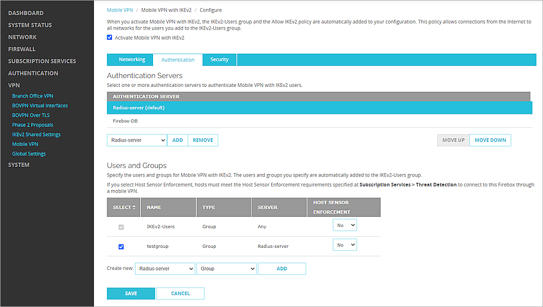 Firebox Cloud Mobile VPN with IKEv2 Integration with AuthPoint for Azure Active Directory Users