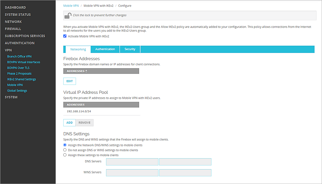 Firebox Cloud Mobile VPN with IKEv2 Integration with AuthPoint for Azure Active Directory Users