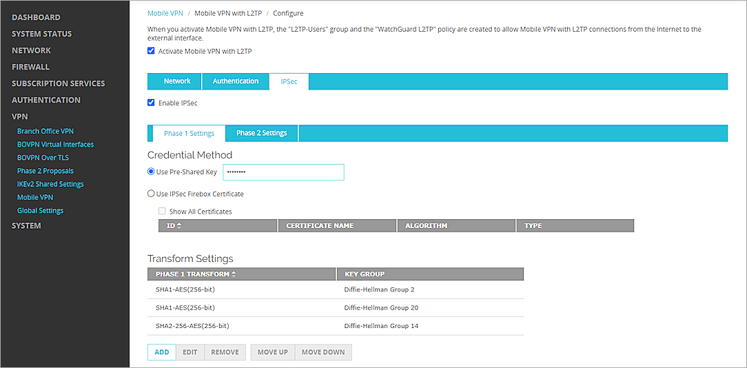 Firebox Mobile VPN with L2TP Integration with AuthPoint for Azure Active Directory Users