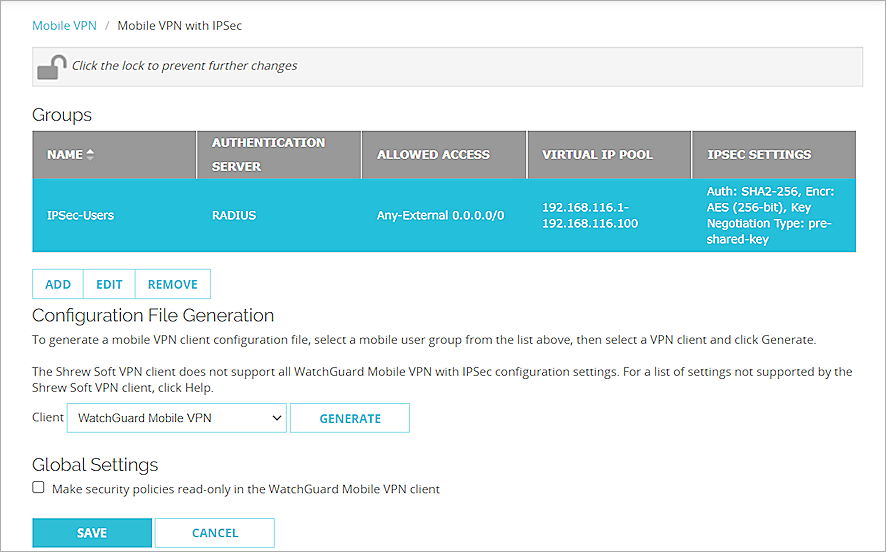 Firebox Mobile VPN with IPSec Integration with AuthPoint