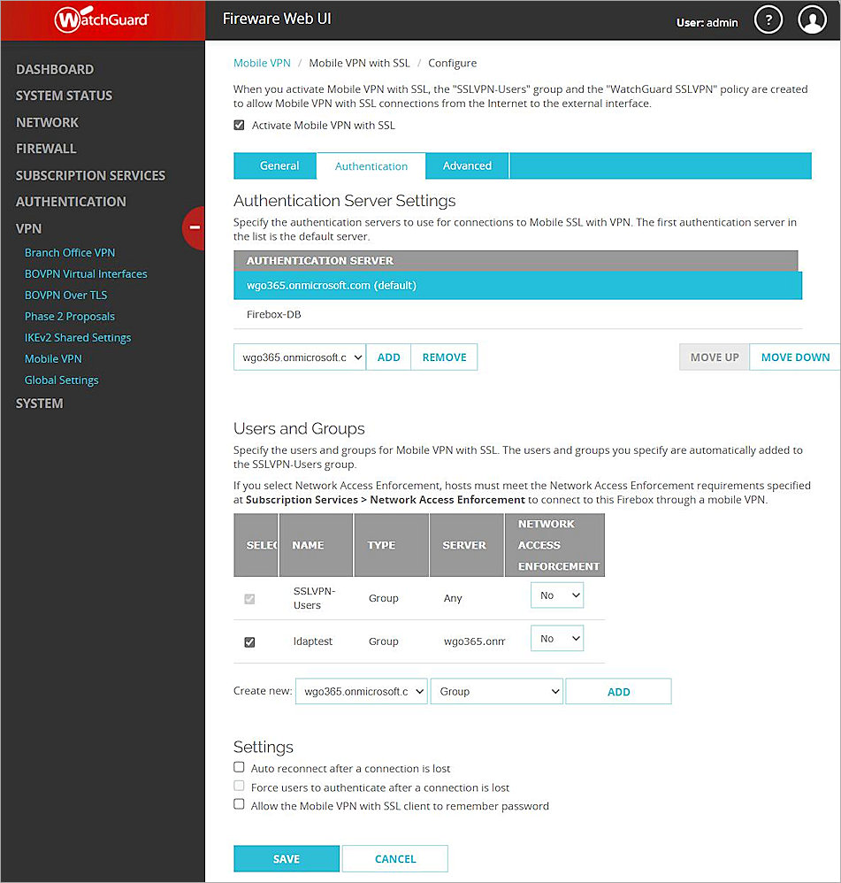 Firebox Mobile VPN with SSL Integration with Microsoft Entra ID Users
