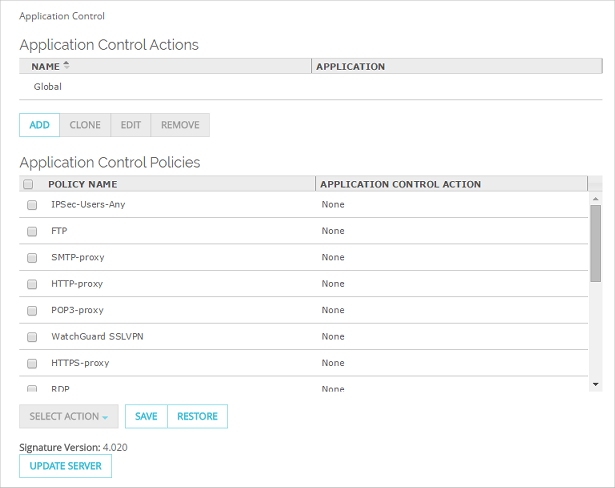 Configure Application Control Actions