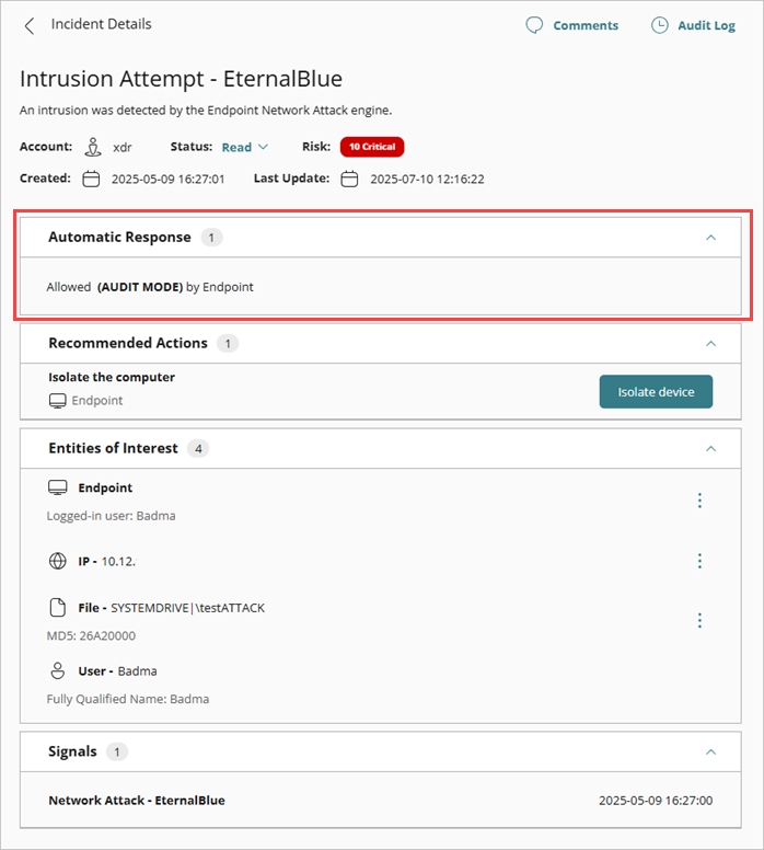 Review Incident Details in ThreatSync