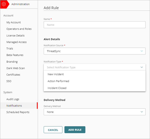 Configure ThreatSync Notification Rules