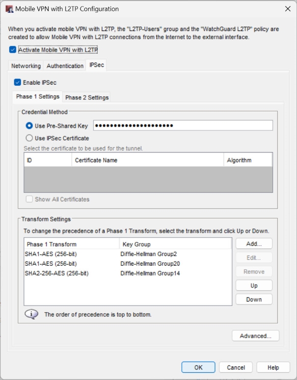 Edit the Mobile VPN with L2TP Configuration