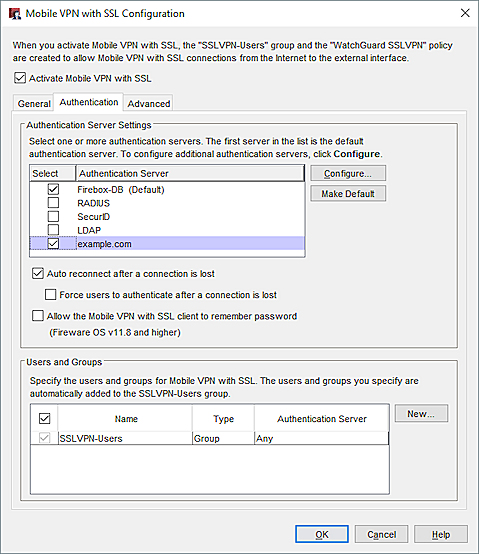 Configurar el Firebox para Mobile VPN with SSL