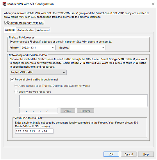 Usar un Asistente para Configurar el Firebox para Mobile VPN with SSL
