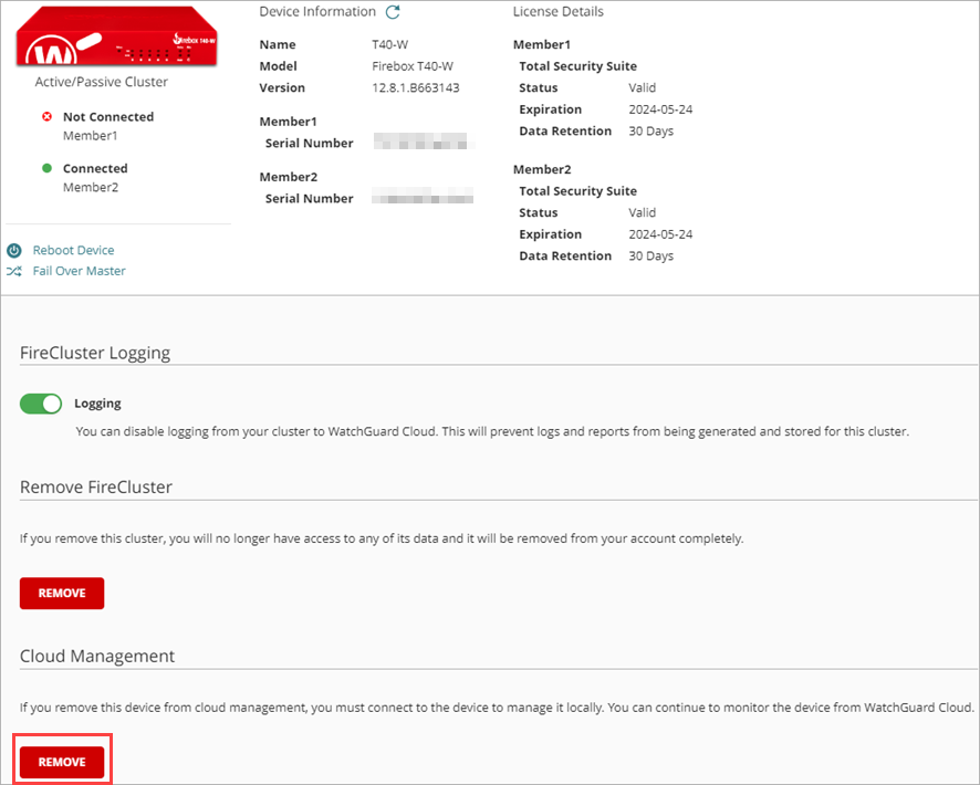 Cambiar el Tipo de Administración del FireCluster