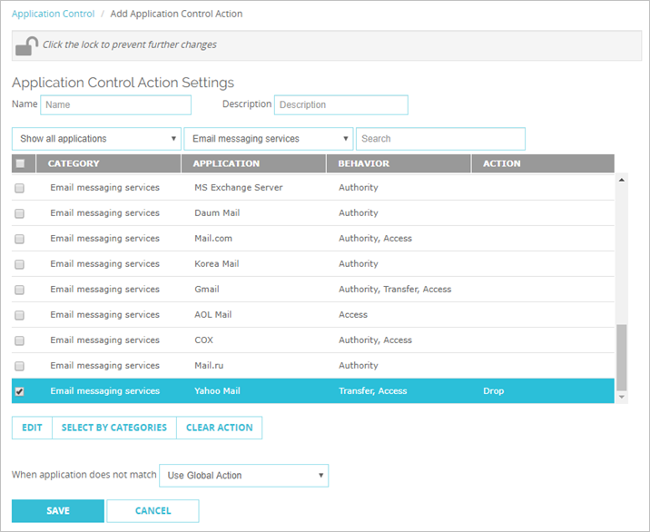Configurer les Actions d'Application Control