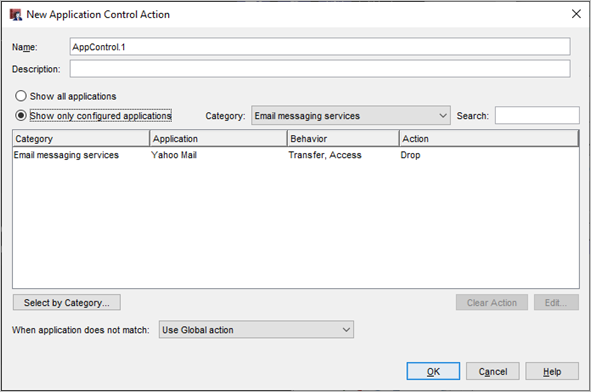 Configurer les Actions d'Application Control
