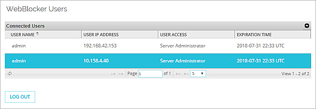 接続中の WebBlocker Server ユーザーを管理する