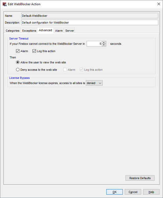 WebBlocker の詳細オプションを定義する